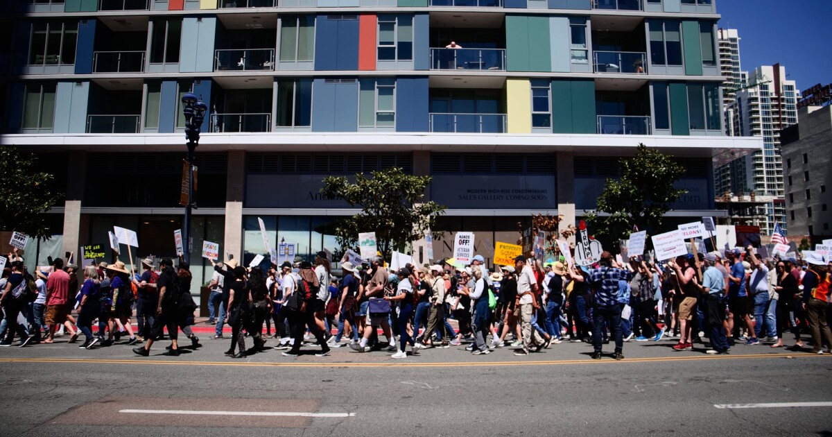 Thousands march in downtown San Diego for 'Hands Off' protest | KPBS ...